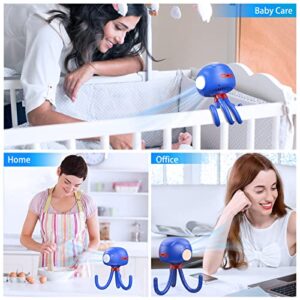 Inverter Table Fans With LED Lights｜USB Fans Rechargeable 4000mAh Portable Robot Flexible Tripod Clip ｜4 Speeds, 360°Adjustment, for Baby Stroller, Bedside, Desktop｜Where You Can Stand and Hang (Blue)