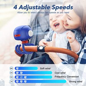 Inverter Table Fans With LED Lights｜USB Fans Rechargeable 4000mAh Portable Robot Flexible Tripod Clip ｜4 Speeds, 360°Adjustment, for Baby Stroller, Bedside, Desktop｜Where You Can Stand and Hang (Blue)