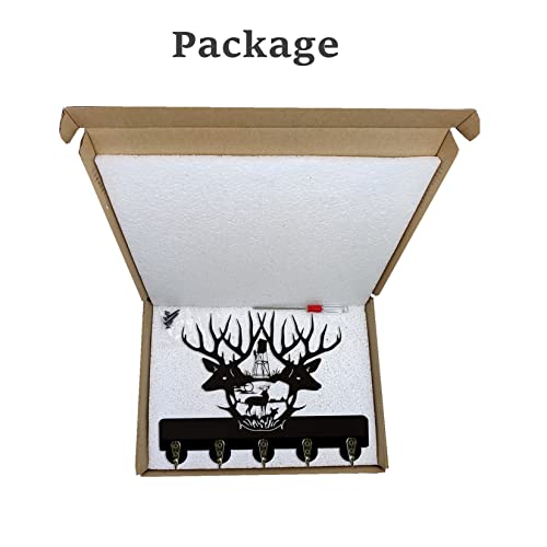 JQZ Elk Wall Mounted 5 Hooks Key Holder Home Decoration Black Wooden Hanging Keys Bag Clothes Key Rack Organizer