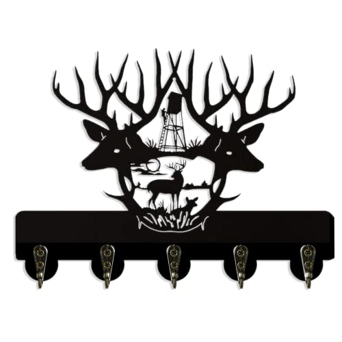 JQZ Elk Wall Mounted 5 Hooks Key Holder Home Decoration Black Wooden Hanging Keys Bag Clothes Key Rack Organizer