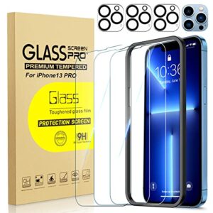 natubeau 3 pack screen protector compatible with iphone 13 pro with 3 pack camera lens protector, iphone 13 pro screen protector tempered glass, 6.1 inch, 9h hardness, scratch resistant, easy installation