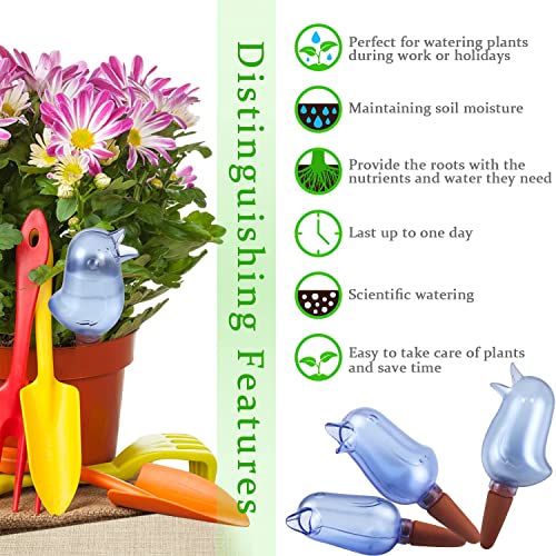 4 Pack Self Watering Spikes, Indoor Plant Watering Globes, Bird Shape Automatic Irrigation Spikes, Self-Watering Terracotta Spikes, Plant Watering Devices（Blue）