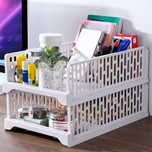 AVLA 3 Pack Stackable Plastic Storage Basket, Foldable Closet Organizers Wardrobe Storage Bins, Storage Container for Cupboard, Bedroom, Bathroom, Kitchen, Office, 17 x 11 x 6.5 Inches