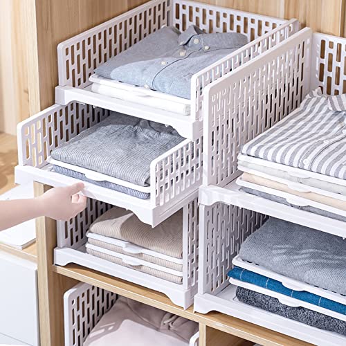 AVLA 3 Pack Stackable Plastic Storage Basket, Foldable Closet Organizers Wardrobe Storage Bins, Storage Container for Cupboard, Bedroom, Bathroom, Kitchen, Office, 17 x 11 x 6.5 Inches