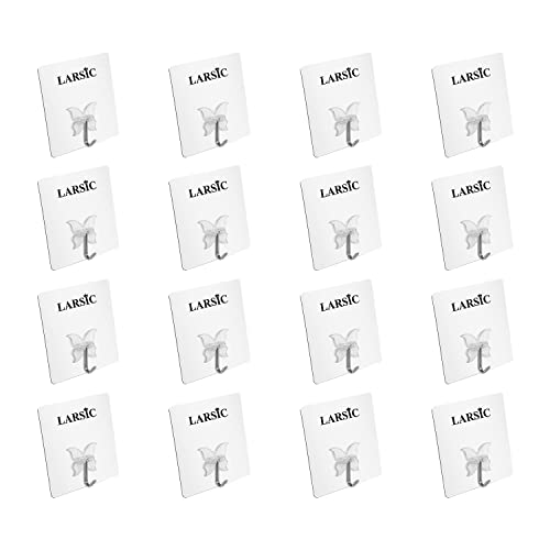 Sticky Wall Hooks Bathrobe Hanger Heavy Duty Adhesive Wall Hangers Coat Hook No Drill Sticky Keys To The Kitchen Easy Wall Hooks Strong Anti Rust No Drill Towel Hook Easy Hook (Single Hook 16 Pack)