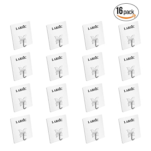 Sticky Wall Hooks Bathrobe Hanger Heavy Duty Adhesive Wall Hangers Coat Hook No Drill Sticky Keys To The Kitchen Easy Wall Hooks Strong Anti Rust No Drill Towel Hook Easy Hook (Single Hook 16 Pack)