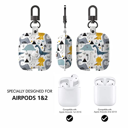 wenew Leather Case for AirPods 1 & 2, AirPods 2 case with snap Closure AirPods Leathe case for Women with Clip (Dino)