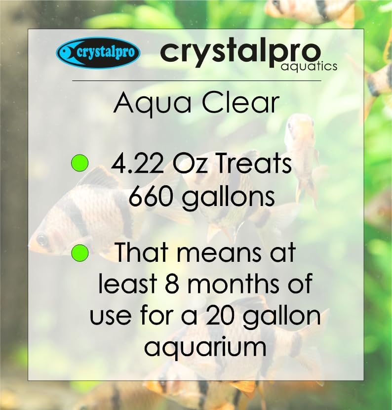 Crystalpro Water Clarifier 4.22 Oz - Aqua Clear Treats 660 Gallons - Water Clarifier for Fish Tank Clears Cloudy Water for Freshwater Aquariums and Fish Pond - Aquarium Water Clarifier