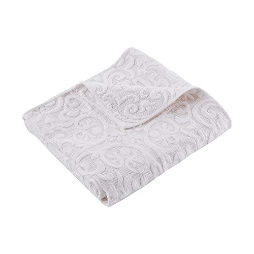 Levtex Home Birch Hill Sherbourne Taupe Stitch Quilted Throw - 50x60in. - Quilted Medallion White with Taupe Stitch - Reversible Pattern - Cotton Front/Microfiber Reverse