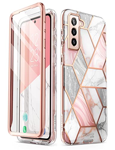 i-Blason Glitter Case for Samsung Galaxy S22 (6.1 Inch) 5G Mobile Phone Case Bumper Case 360 Degree Protective Case Glossy Cover [Cosmo] with Integrated Screen Protector 2022 Edition (Marble)