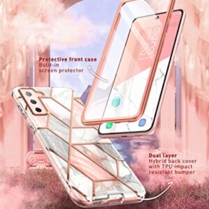 i-Blason Glitter Case for Samsung Galaxy S22 (6.1 Inch) 5G Mobile Phone Case Bumper Case 360 Degree Protective Case Glossy Cover [Cosmo] with Integrated Screen Protector 2022 Edition (Marble)