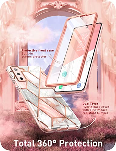 i-Blason Glitter Case for Samsung Galaxy S22 (6.1 Inch) 5G Mobile Phone Case Bumper Case 360 Degree Protective Case Glossy Cover [Cosmo] with Integrated Screen Protector 2022 Edition (Marble)