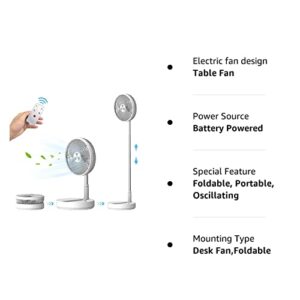 CooCoCo 10" Foldable Portable Fan, 7200mAh Battery Operated Rechargeable Fan, Height Adjustable Oscillating Fan with Remote Control Standing Fan for Bedroom,Cordless Quiet Travel Fan, Home, Office