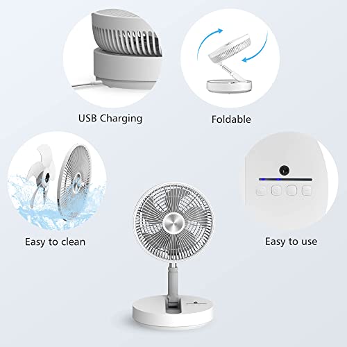 CooCoCo 10" Foldable Portable Fan, 7200mAh Battery Operated Rechargeable Fan, Height Adjustable Oscillating Fan with Remote Control Standing Fan for Bedroom,Cordless Quiet Travel Fan, Home, Office