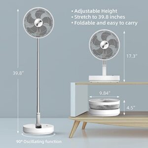 CooCoCo 10" Foldable Portable Fan, 7200mAh Battery Operated Rechargeable Fan, Height Adjustable Oscillating Fan with Remote Control Standing Fan for Bedroom,Cordless Quiet Travel Fan, Home, Office