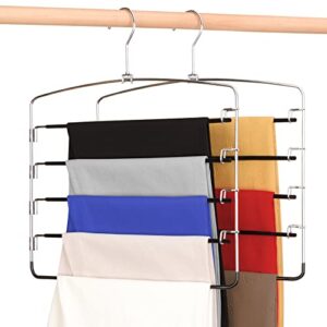 hangers space saving pants hanger 2 packs non-slip stainless steel velvet clothes hanger, pant hangers space saving trousers scarves ties hanger closet storage organizer