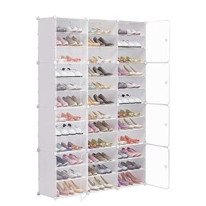 dyrabrest portable shoe rack enclosed shoe organizer, 72 pairs diy shoe cabinet, white plastic closet shoe organizer with transparent door, free standing shoe rack expandable for high heels, boots