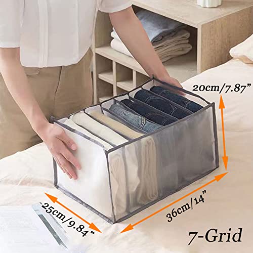 2 PCS Jeans Organization and Storage,7 Grids Wardrobe Clothes Compartment Organizer Storage Box,Washable Foldable Portable Closet Mesh Separation Box for Underwear,Leggings,Skirts,T-shirts,Jeans