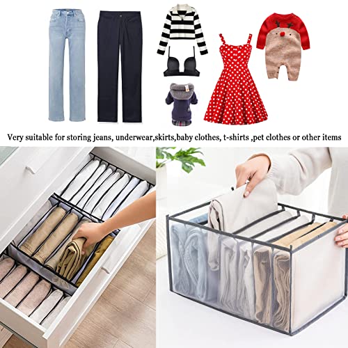 2 PCS Jeans Organization and Storage,7 Grids Wardrobe Clothes Compartment Organizer Storage Box,Washable Foldable Portable Closet Mesh Separation Box for Underwear,Leggings,Skirts,T-shirts,Jeans