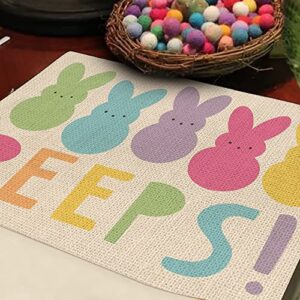 ARKENY Easter Placemats 12x18 Inches Set of 4, Bunny Rabbit Peeps Seasonal Farmhouse Burlap Indoor Kitchen Dining Table Decorations for Home Party AP047-18