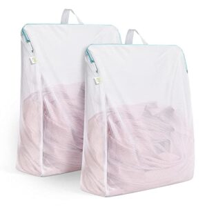 otraki 2 pack mesh laundry bags with handle 16 x 20 inch side widening delicate bag for washing machine large opening zippered wash bag for coat sweater lingerie sock travel dorm organizer