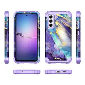 Rancase for Galaxy S21 FE 5G Case,Three Layer Heavy Duty Shockproof Protection Hard Plastic Bumper +Soft Silicone Rubber Protective Case for Samsung Galaxy S21 FE 5G,Purple