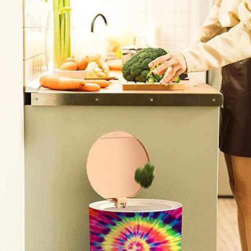 SHL96PZGX Small Trash Can with Lid Tie Dye with Wood Legs Wastebasket Simple Human Round Garbage Bin for Kitchen, Bathroom, 1.8 Gallon - 7L