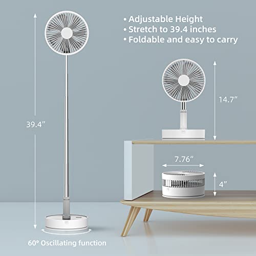 CooCoCo Rechargeable Oscillating Standing Fan with Remote Control,4 Speed Settings & 7200mAh Battery,Portable Fan,USB Desk Fan,Ideal Gift for Bedroom,Office,Travel,Camping and Outdoor Activities