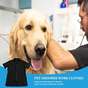 Pet Grooming Work Clothes with Full Zipper Anti-Static Cat Dog Grooming Pet Grooming Smock for Dog Cat Grooming Shop (M)