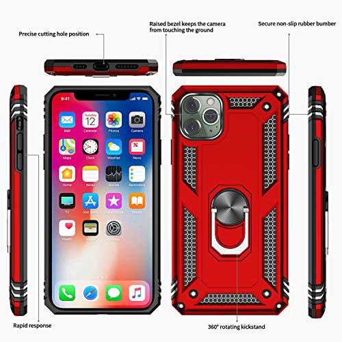 LeYi Compatible with iPhone 11 Pro Phone Case with [2Pack] Tempered Glass Screen Protector, [Military-Grade] Protective Phone Cover Case with Magnetic Ring Kickstand for iPhone 11 Pro 5.8 inch, Red