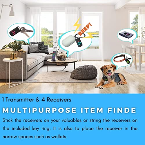 Key Finder: EIRIX Wireless Item Locator with 80dB Loud Sound and 131ft Working Range, New Fabric Slim Key Tracker for Finding Key, Remote, Pet and Wallet 1 Transmitter + 4 Receivers