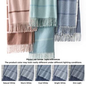 Bedsure Blue Throw Blanket with Tassel Woven Striped Cozy Soft Lightweight Plaid Decorative Blankets Knit Blanket for Couch Chair Bed Sofa in Spring Summer 50" x 60"