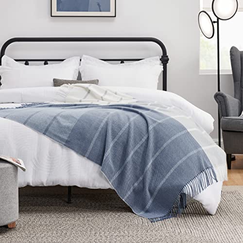 Bedsure Blue Throw Blanket with Tassel Woven Striped Cozy Soft Lightweight Plaid Decorative Blankets Knit Blanket for Couch Chair Bed Sofa in Spring Summer 50" x 60"