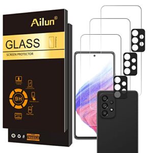 ailun screen protector for galaxy a53 5g 6.5" [3 pack]+ [3 pack] camera lens protector, tempered glass,ultra clear,anti-scratch,case friendly