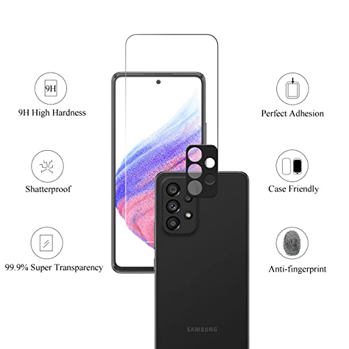 Ailun Screen Protector for Galaxy A53 5G 6.5" [3 Pack]+ [3 Pack] Camera Lens Protector, Tempered Glass,Ultra Clear,Anti-Scratch,Case Friendly