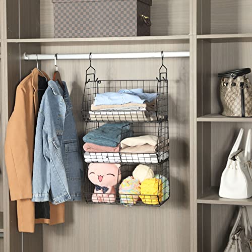 Jautokerdar 3 Tier Closet Hanging Shelves with Divider, Extra Large Closet Organizers and Storage, Clothes Hanging Organizer Clothing Sweaters Shoes Handbags Clutches Accessories