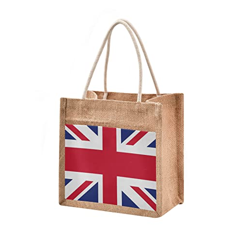 ALAZA Union Jack British Flag Fashion Jute Tote Bags Women Grocery Shopping Bags with Handles for Outdoor Travel 14.2 x 12.6 x 7.1 inches