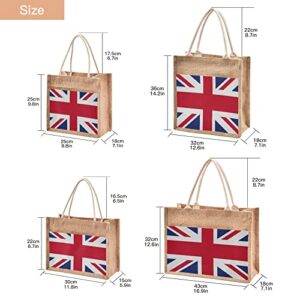 ALAZA Union Jack British Flag Fashion Jute Tote Bags Women Grocery Shopping Bags with Handles for Outdoor Travel 14.2 x 12.6 x 7.1 inches