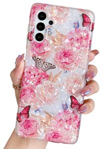 galaxy a13 5g glitter cheetah case, jmltech silicone cute bling protective cover for women, thin & flexible - blue