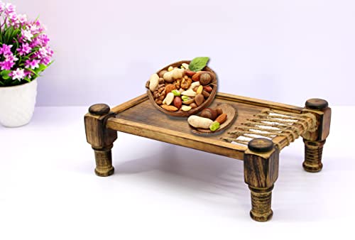 eSplanade Cot Charpai Khaat Serving Platter Tableware Serve-Ware for Home and Kitchen | Wood - 11.5" Inches - Brown