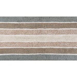 THE BEER VALLEY Alpine Stripe Bath Rug Runner 24x60 Inches Grey Beige - Soft & Absorbent Anti-Slip Long Bathroom Mat - Cotton Rug for Kitchen, Hallway, Bedroom