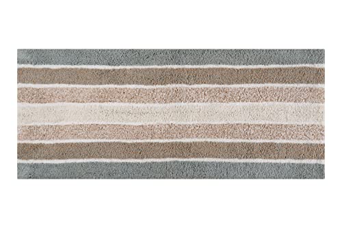 THE BEER VALLEY Alpine Stripe Bath Rug Runner 24x60 Inches Grey Beige - Soft & Absorbent Anti-Slip Long Bathroom Mat - Cotton Rug for Kitchen, Hallway, Bedroom