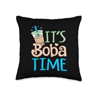 milk bubble boba sweat tea graphic it's boba time bubble kawaii tea graphic throw pillow, 16x16, multicolor