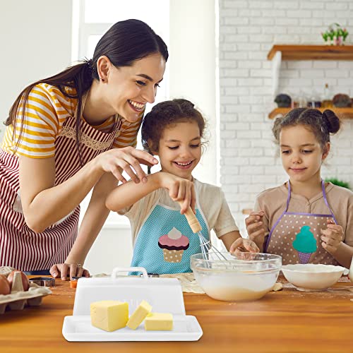 Ceramic Butter Dish Set with Lid and Knife - [White]- Decorative Butter Stick Holder with Handle for 1 Stick of Butter - Microwave Safe, Dishwasher Safe - Anti-Scratch Stickers Included