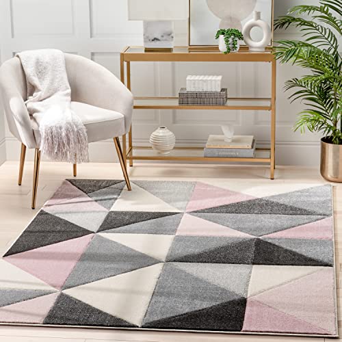 Well Woven Nia Blush & Grey Abstract Triangle Boxes Modern Area Rug 3x5 (3'11" x 5'3")