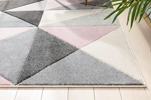 Well Woven Nia Blush & Grey Abstract Triangle Boxes Modern Area Rug 3x5 (3'11" x 5'3")