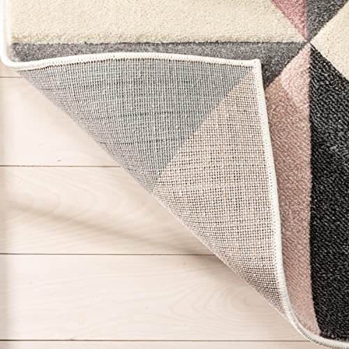 Well Woven Nia Blush & Grey Abstract Triangle Boxes Modern Area Rug 3x5 (3'11" x 5'3")