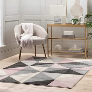 Well Woven Nia Blush & Grey Abstract Triangle Boxes Modern Area Rug 3x5 (3'11" x 5'3")