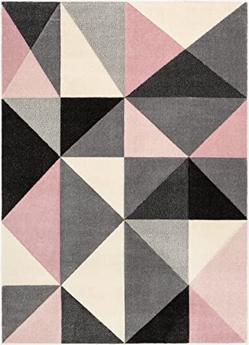 Well Woven Nia Blush & Grey Abstract Triangle Boxes Modern Area Rug 3x5 (3'11" x 5'3")