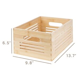 Natural Bamboo Wooden Storage Box – Rustic Farmhouse Look Wood Crate for Storage Decorative Closet, Cabinet and Shelf Basket Organizer with Built in Handles - Multi-Purpose Organizer (Medium)